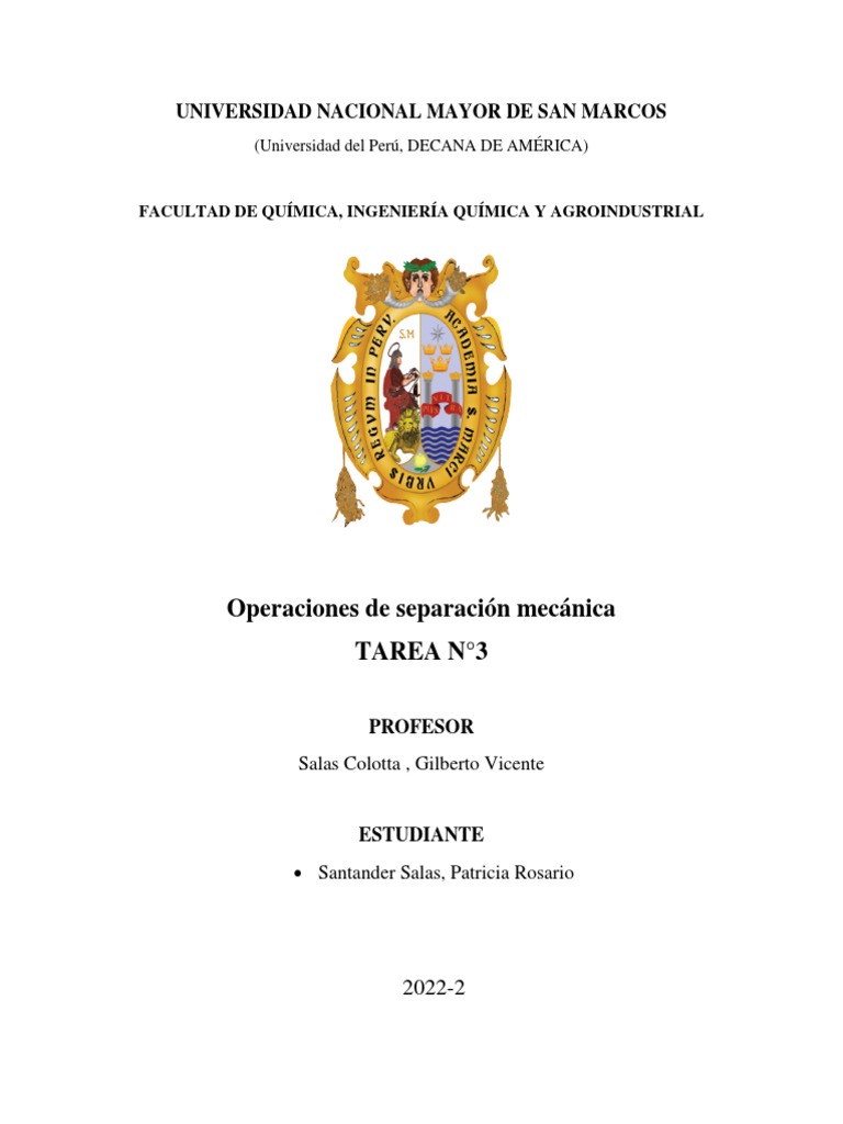 Tarea 3 de Operacion de Separacion Mecanica | PDF