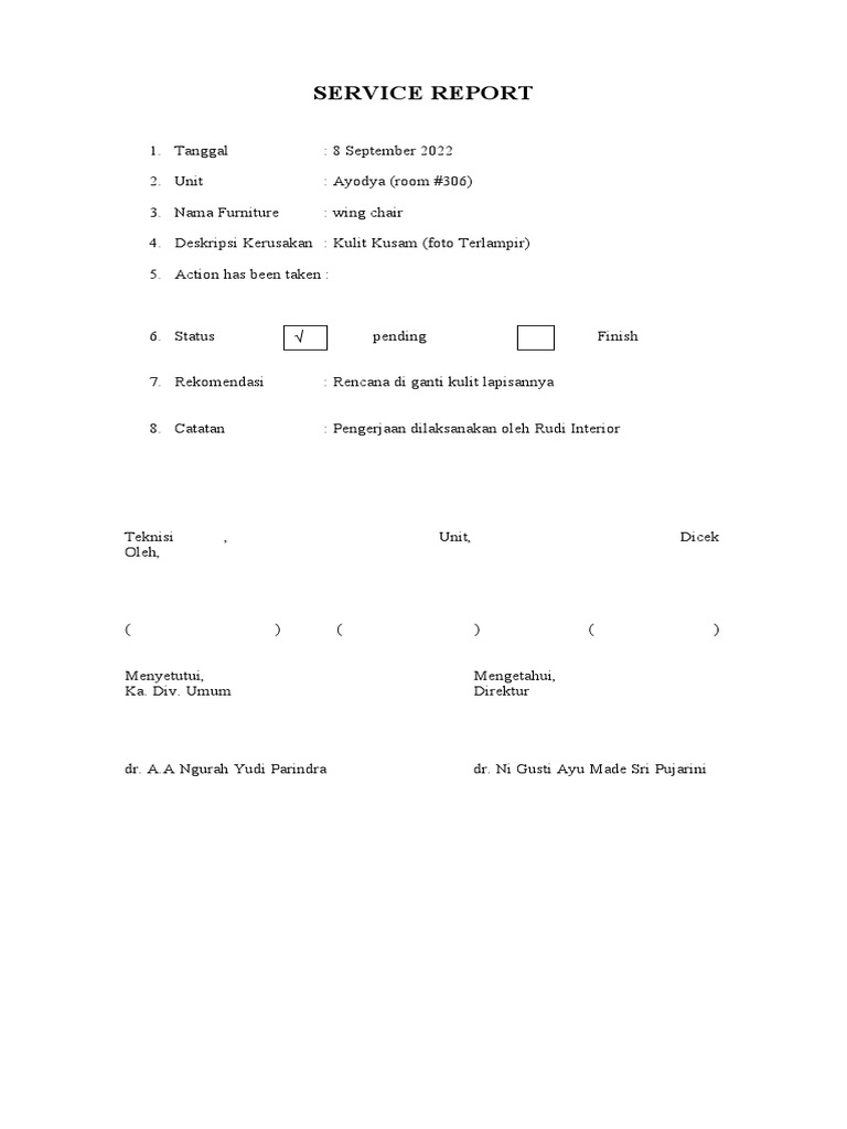 Formulir Service Report | PDF