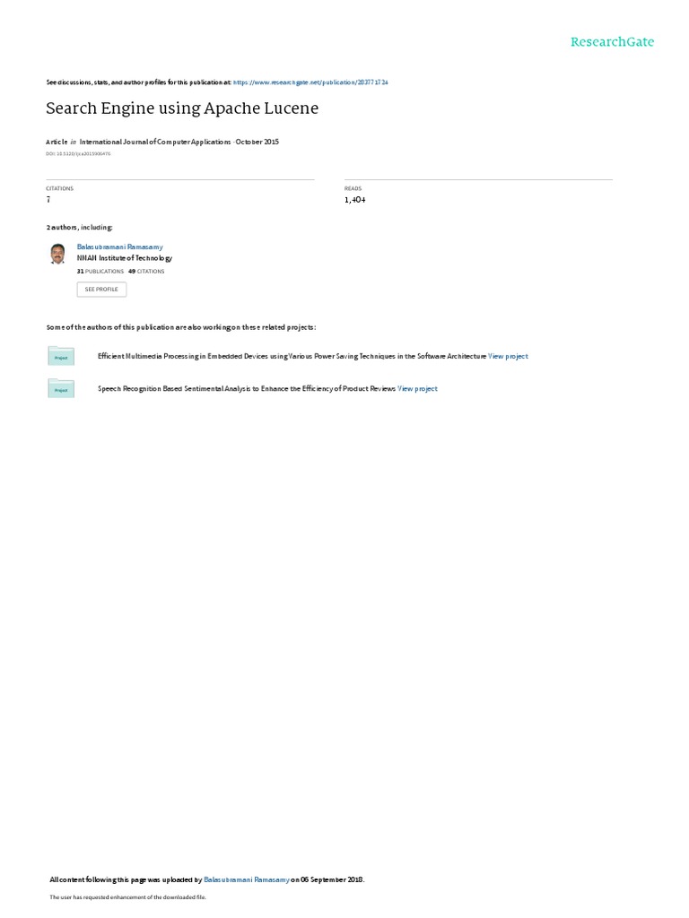 Search Engine Using Apache Lucene | PDF | Search Engine Indexing | Internet & Web