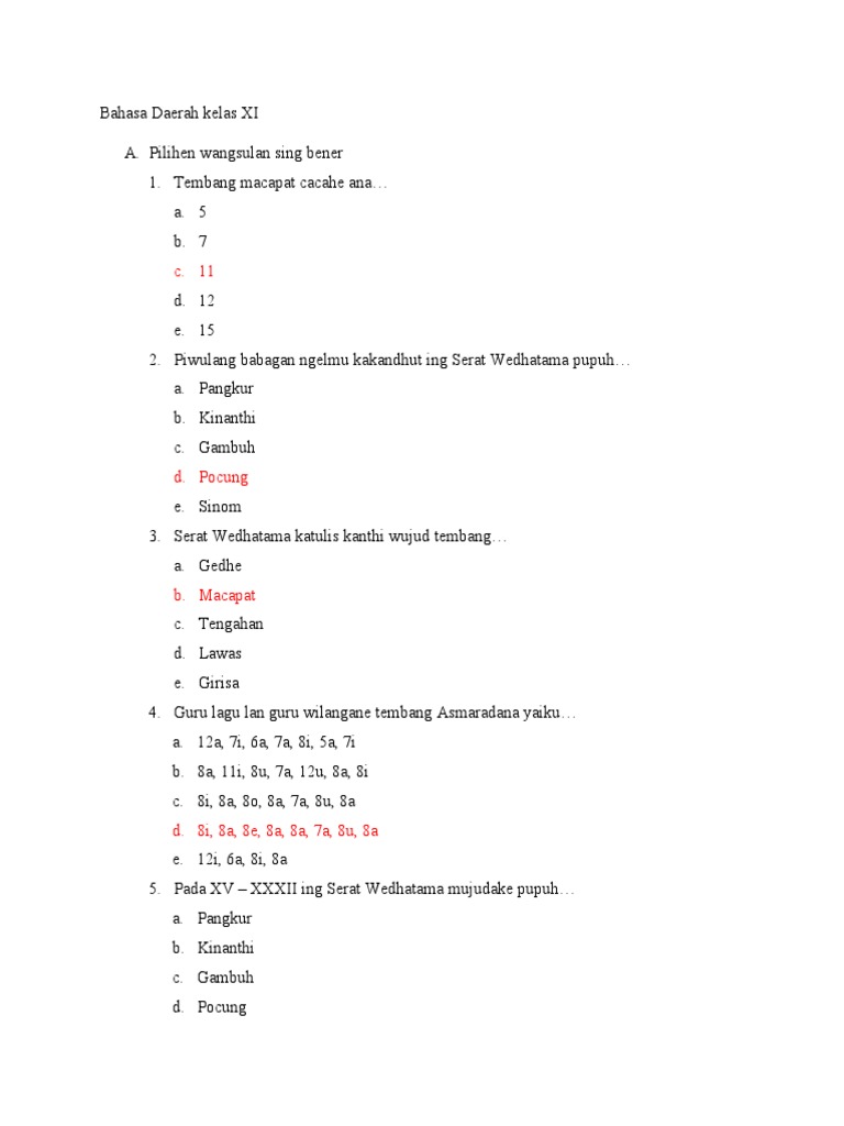 SOAL PTS Ganjil Bahasa Jawa Kelas XI | PDF
