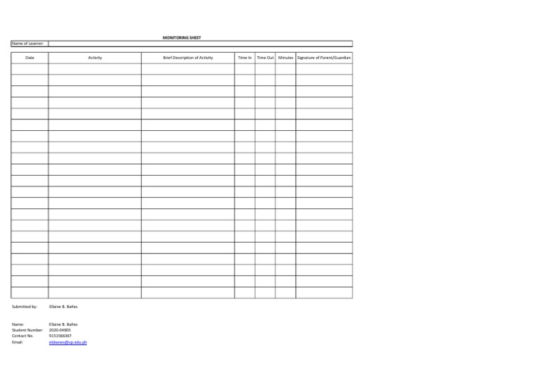 Monitoring Sheet | PDF