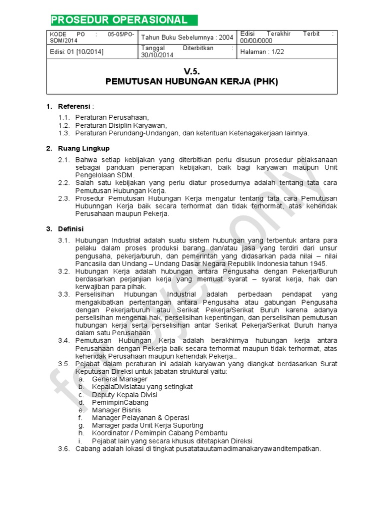 Contoh SOP PHK | PDF