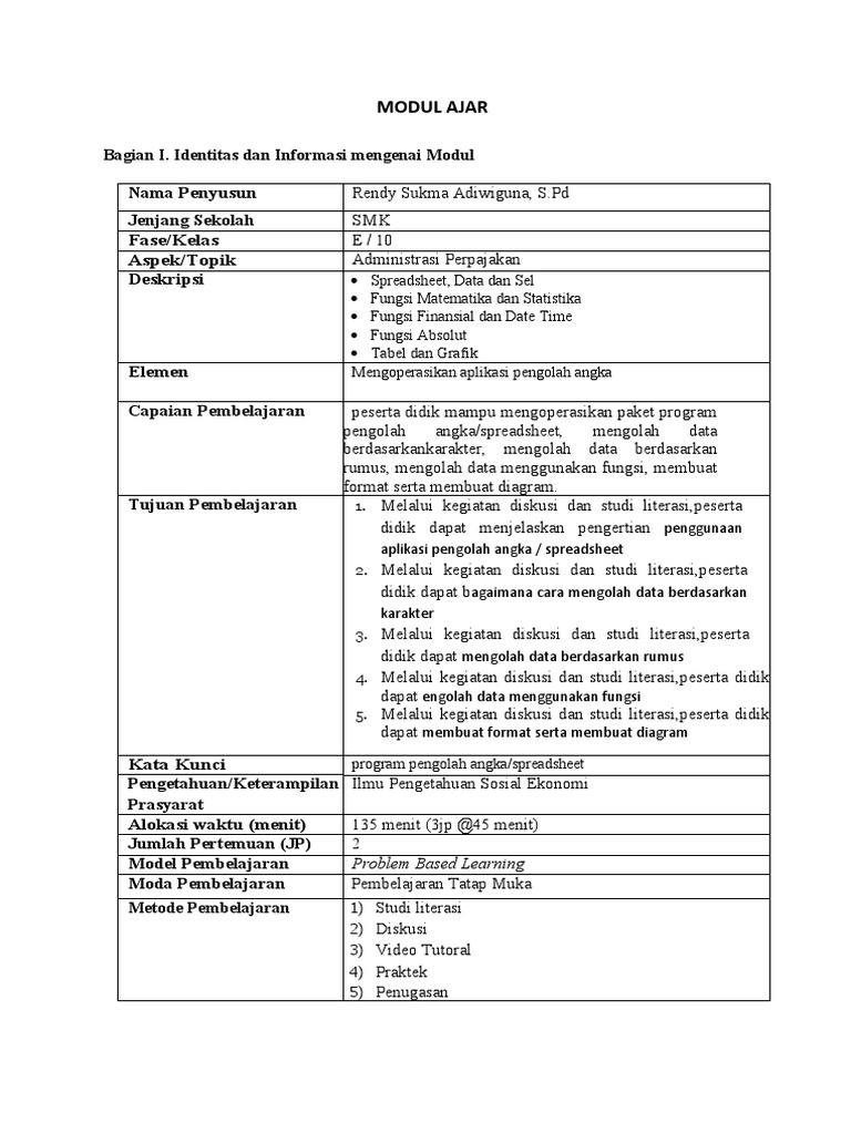 Modul Ajar Adm. Perpajakan Xi Akl | PDF