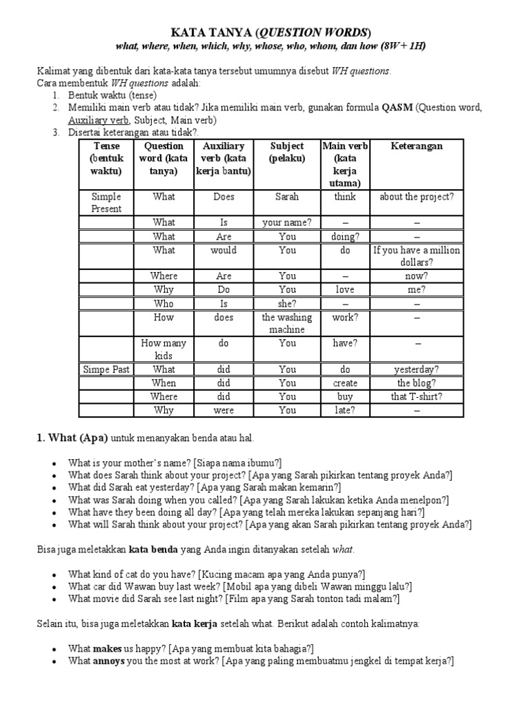 Panduan Kata Tanya WH Questions | PDF | Karier & Perkembangan | Seni ...