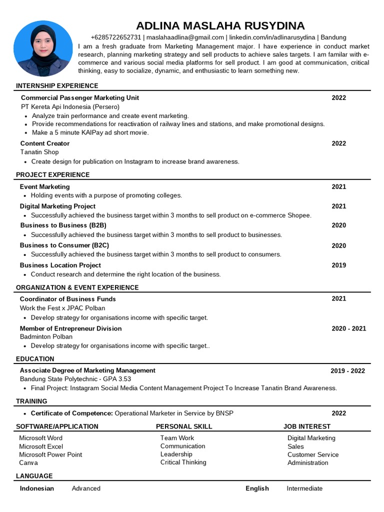 CV Adlina+Maslaha+Rusydina | PDF | Marketing | Public Sphere