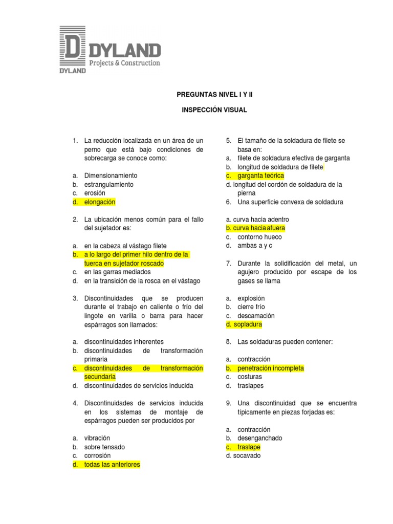 Balotario Inspección Visual Nivel I y Ii | PDF | Soldadura | Construcción