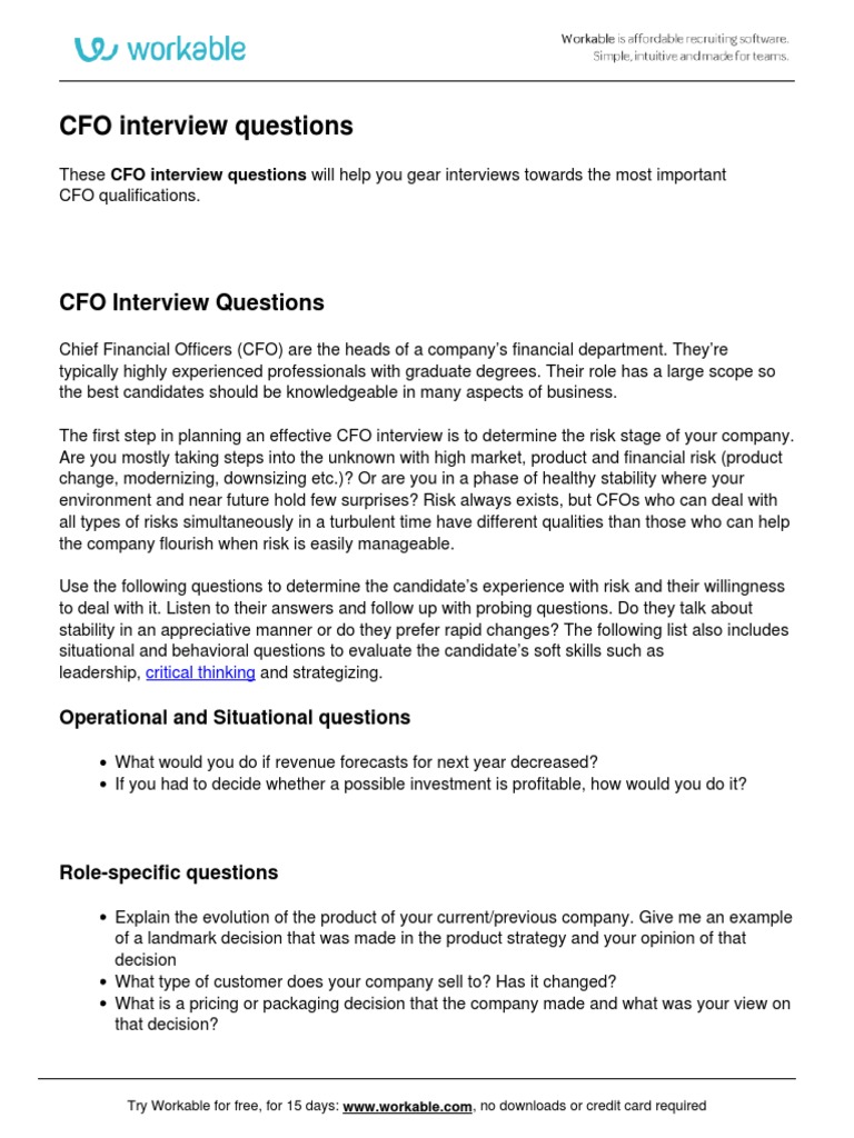 Cfo Interview Questions | PDF | Chief Financial Officer | Risk