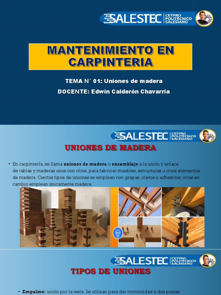 Tipos de Uniones de Madera en Carpintería | PDF | Madera