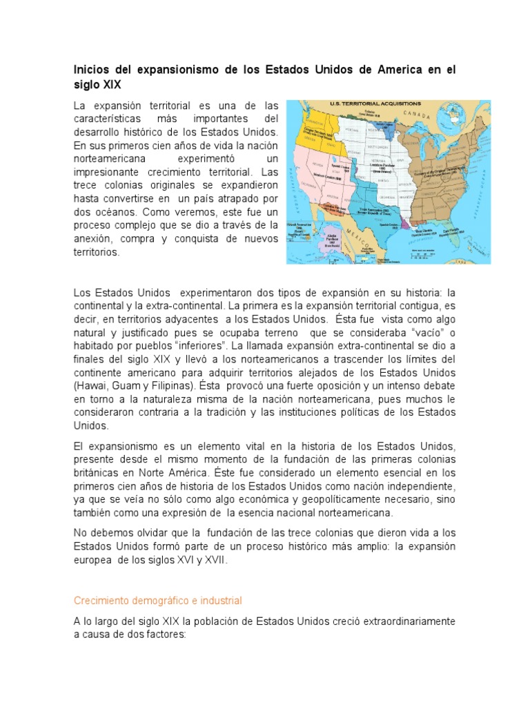 Expansionismo estadounidense en el siglo XIX | PDF | Los Estados Unidos ...