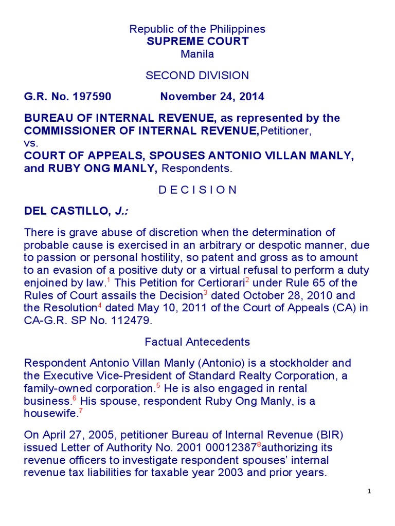 37 BIR Vs CA and Sps Manly | PDF | Certiorari | Burden Of Proof (Law)