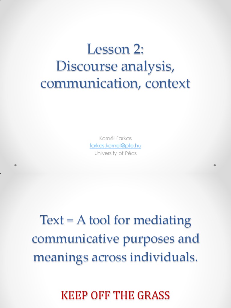 DA Lesson 2 Communication - Context - Discourse Analysis | PDF
