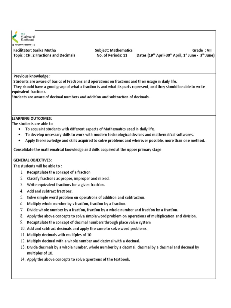 Class 7 Fractions and Decimals Overview | PDF | Division (Mathematics ...