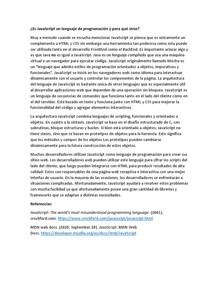 Es JavaScript Un Lenguaje de Programación y para Qué Sirve | PDF ...