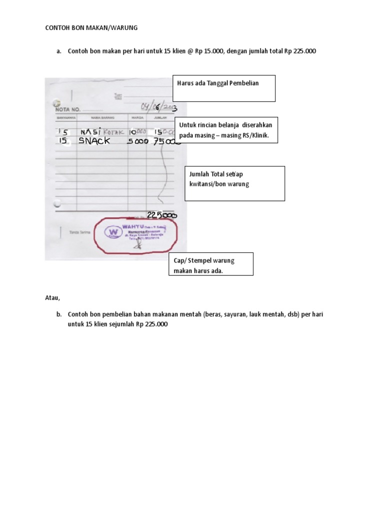 Contoh Bon Makan dan Cap Warung | PDF | Pengelolaan Keuangan & Uang