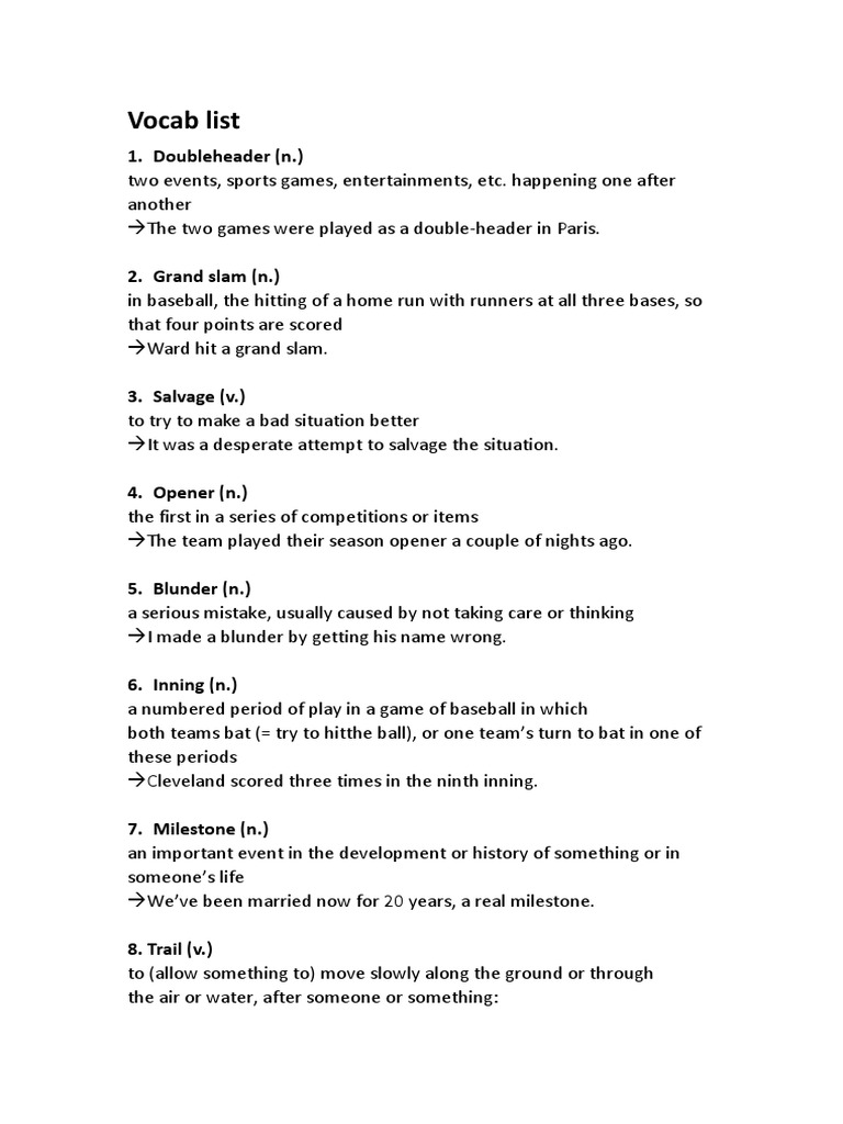 Vocab List PDF