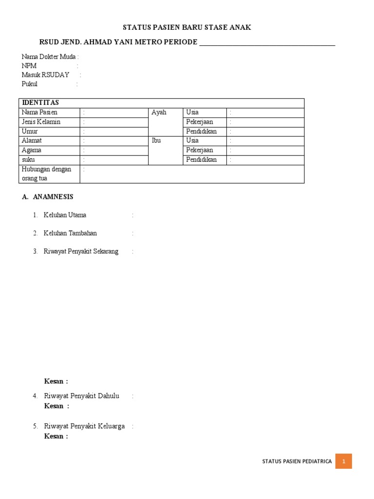 Status Pasien Baru Anak RS Ay | PDF
