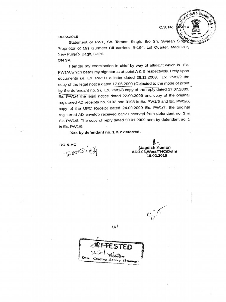 Statement of Plaintiff - Tarsem Singh Rana - Cross-Examination | PDF