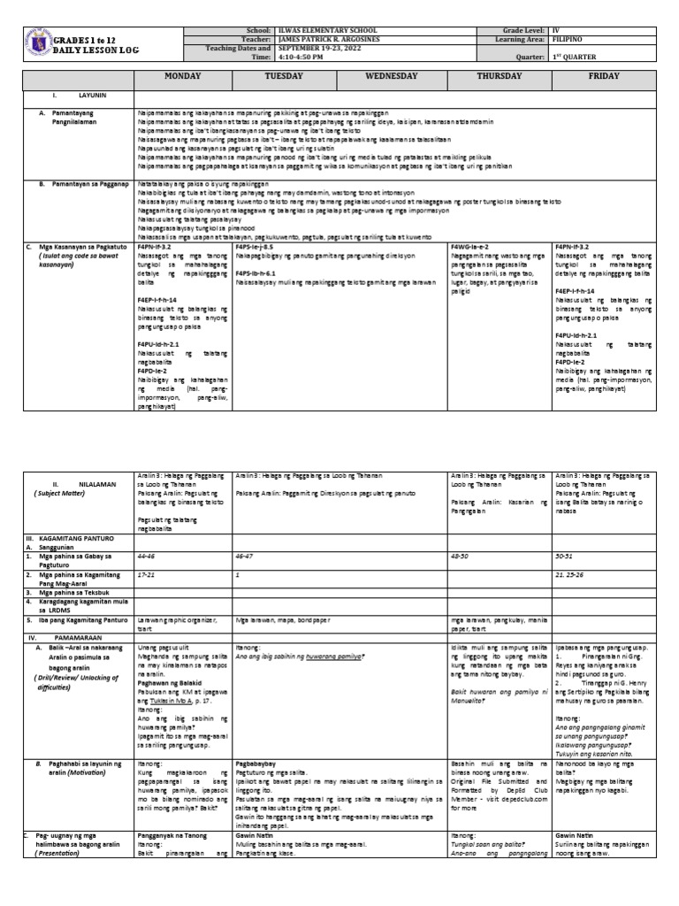 Filipino 4 Q1 W5 Matatag In Deped Commons Logo