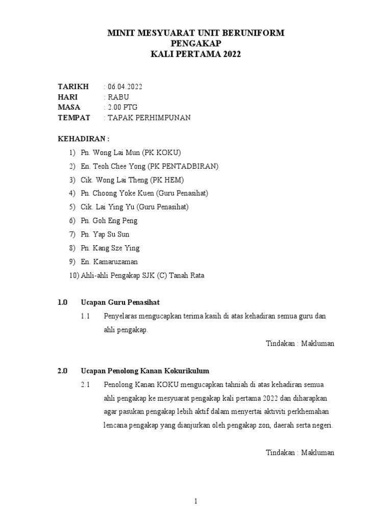 Minit Mesyuarat Agung Pengakap 2022 | PDF