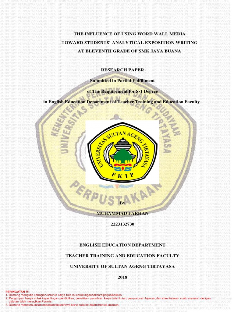 The Influence of Using Word Wall Media Toward Students' Analytical Exposition Writing at ...