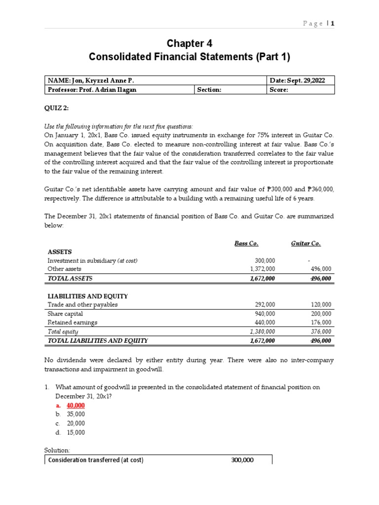 Chapter 4 - Assigment 2 | Download Free PDF | Equity (Finance) | Goodwill (Accounting)