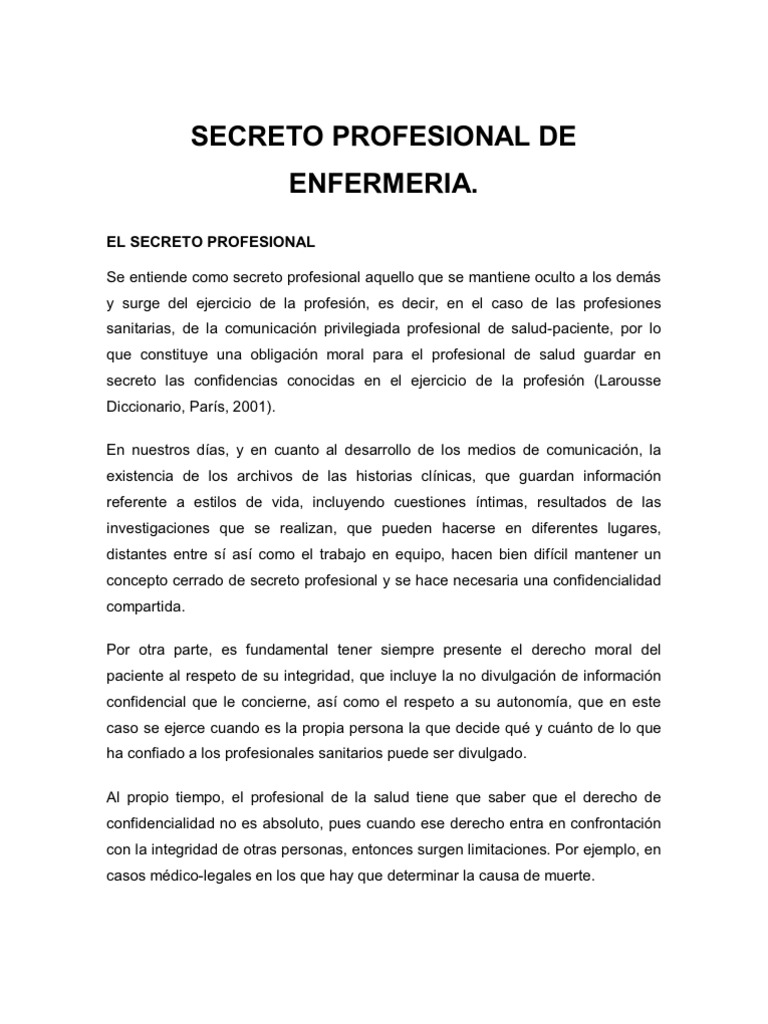 Secreto Profesional de Enfermeria | PDF | Confidencialidad | Enfermería