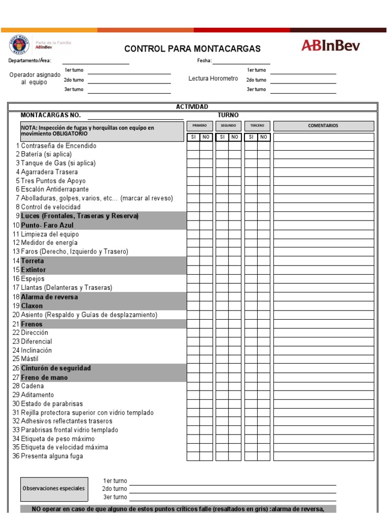 Checklist Montacargas 2022 | PDF | Máquina elevadora | Transporte