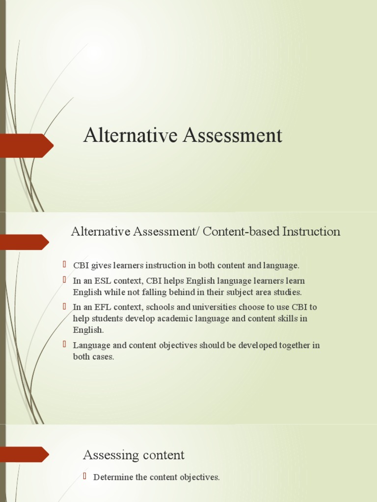Alternative Assessments in CBI for ESL/EFL | PDF | Career & Growth