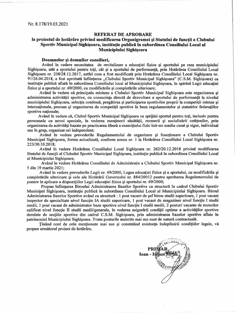 11 PH Privind Modificare Organigrama Si Stat de Functii CSM | PDF