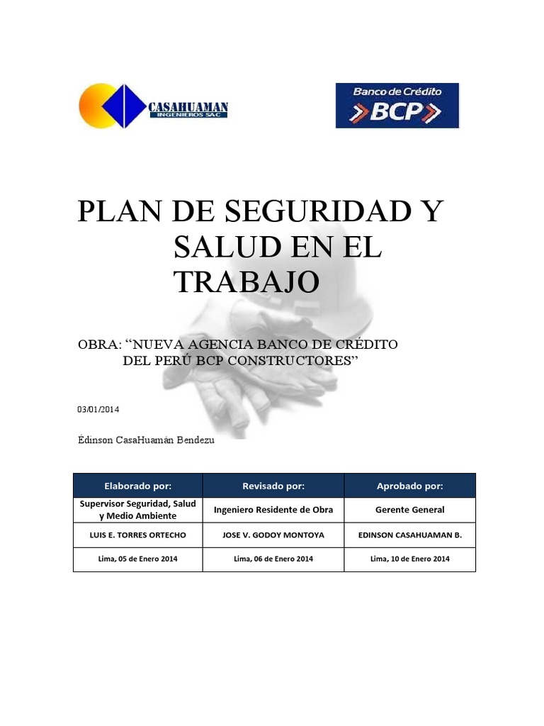 Plan de Seguridad y Salud en El Trabajo BCP Constructores | PDF | Riesgo | Evaluación de riesgos