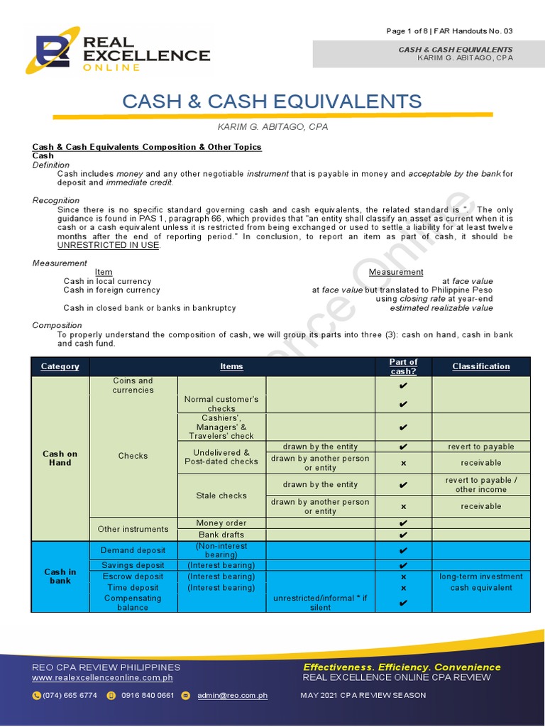 FAR 03 - Cash and Cash Equivalents | PDF