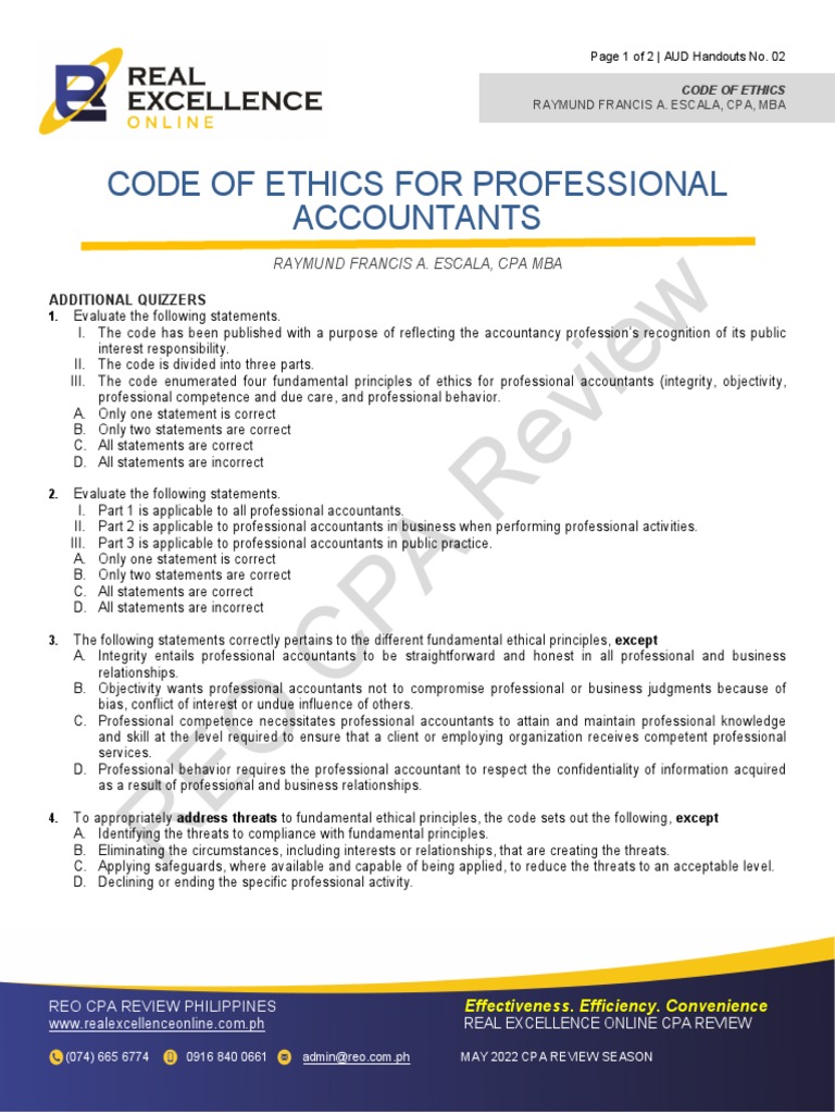 02 Code of Ethics For Professional Accountants - Additional Drills ...