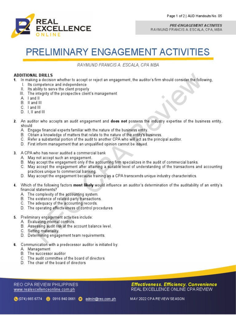 05 Preliminary Engagement Activities - Additional Drills | PDF | Financial Audit | Certified ...