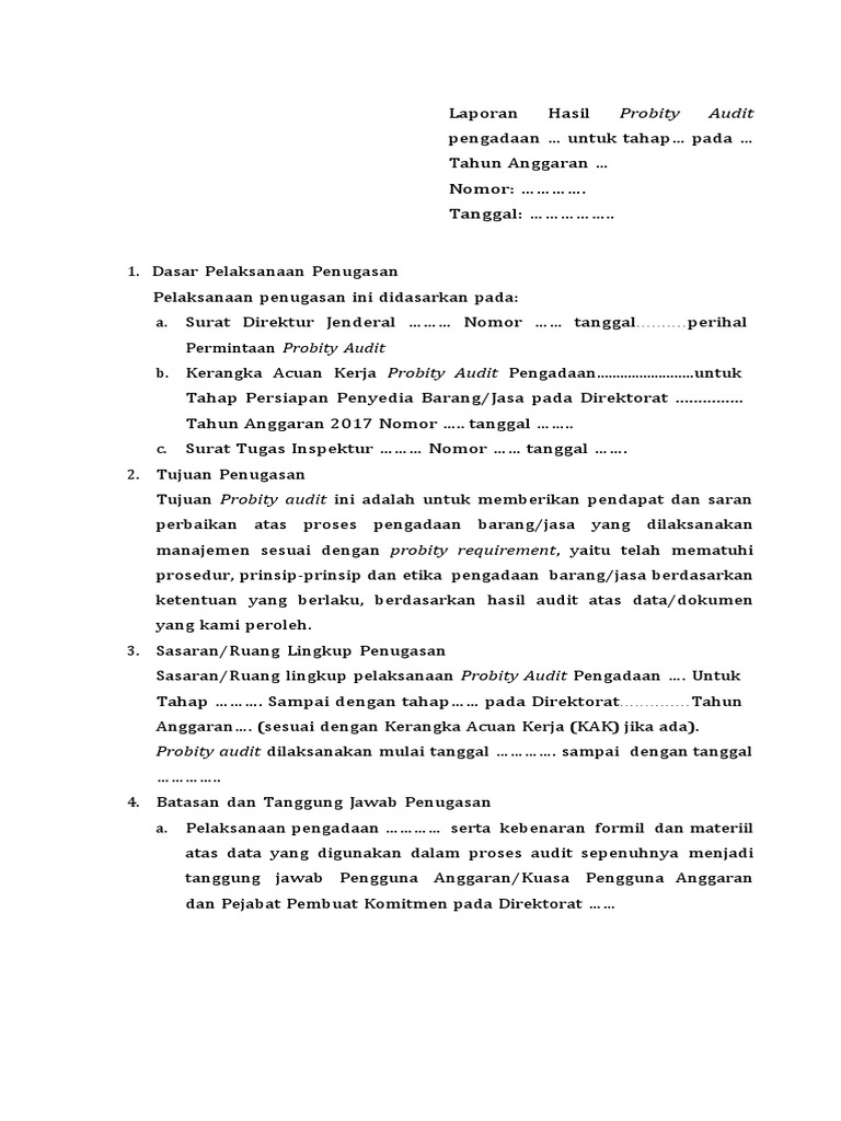 Form Laporan Hasil Probity Audit PBJ 2022 | PDF | Bisnis