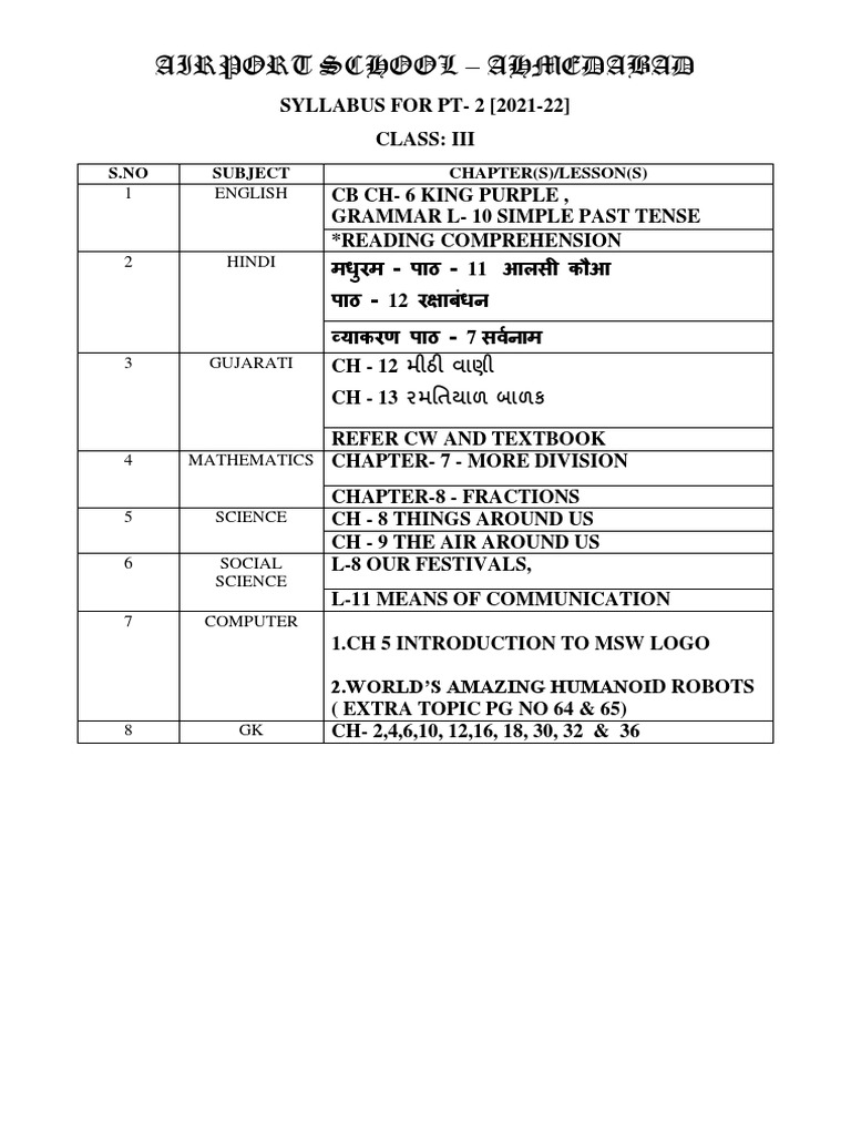 STD 3 PT2 Syllabus | PDF