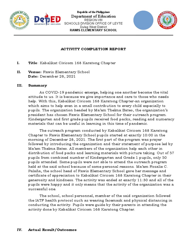 Activity Completion Report Kabalikat Civicom | PDF | Social Science ...