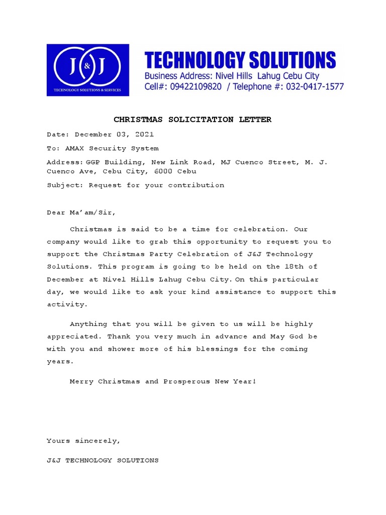 Christmas Solicitation Letter | PDF | Christmas | December Observances