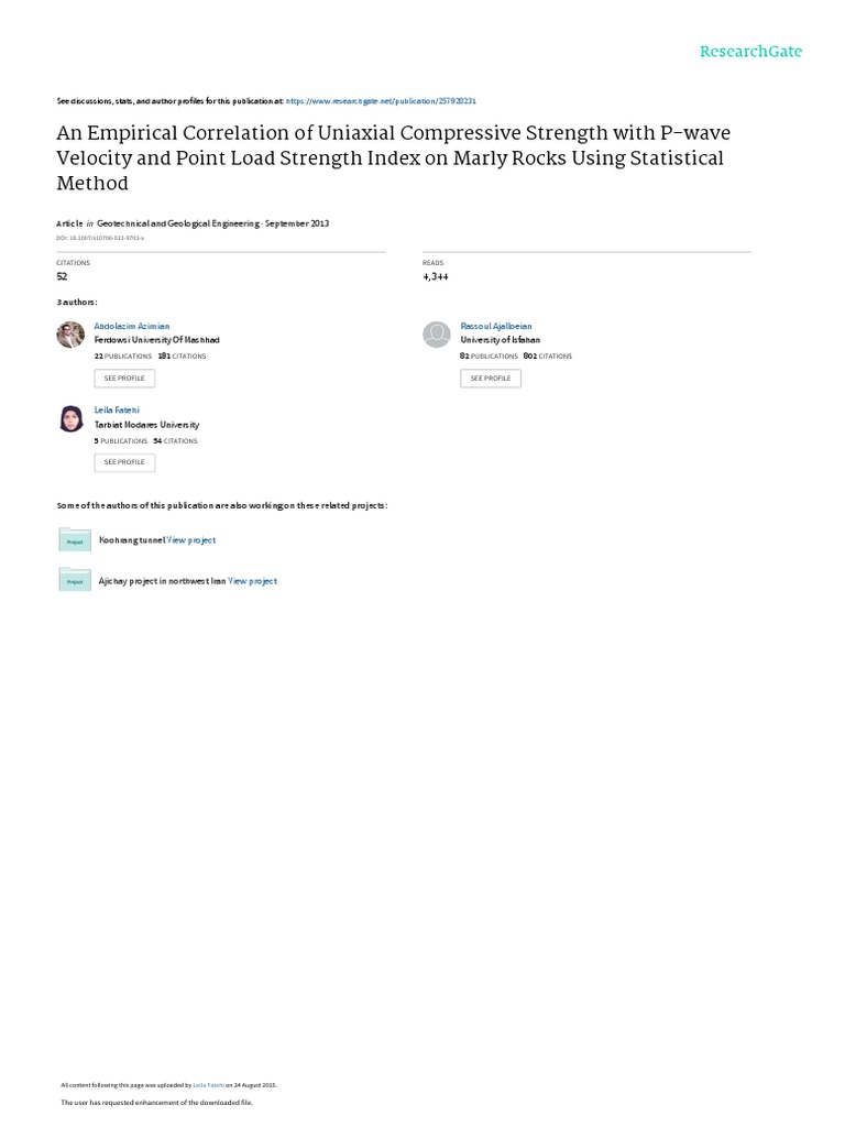 An Empirical Correlation of Uniaxial Compressive Strength With P-Wave ...