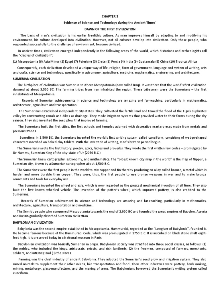CHAPTER 3 STS During Acient Times | PDF | Sumer | Mesopotamia