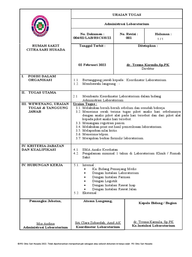 Uraian Tugas. ADM LAB 2022 Revisi | PDF