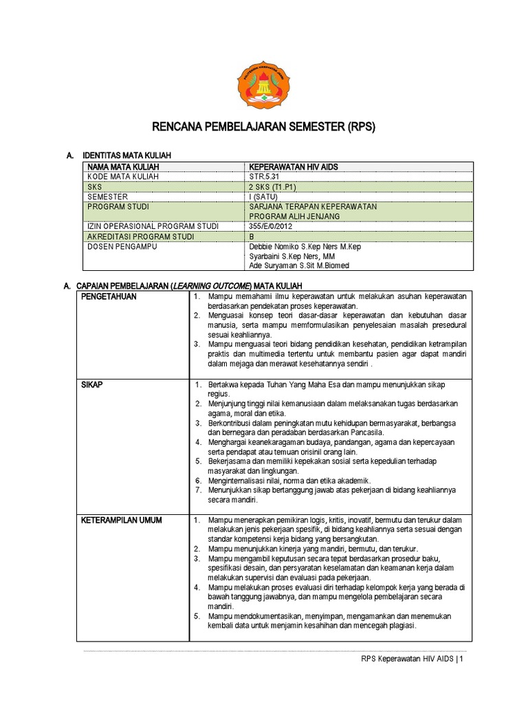 RPS Kep Hivaids Ta 2022-2023 STR Tingkat Iii | PDF | Kesehatan Holistik | Sains & Matematika