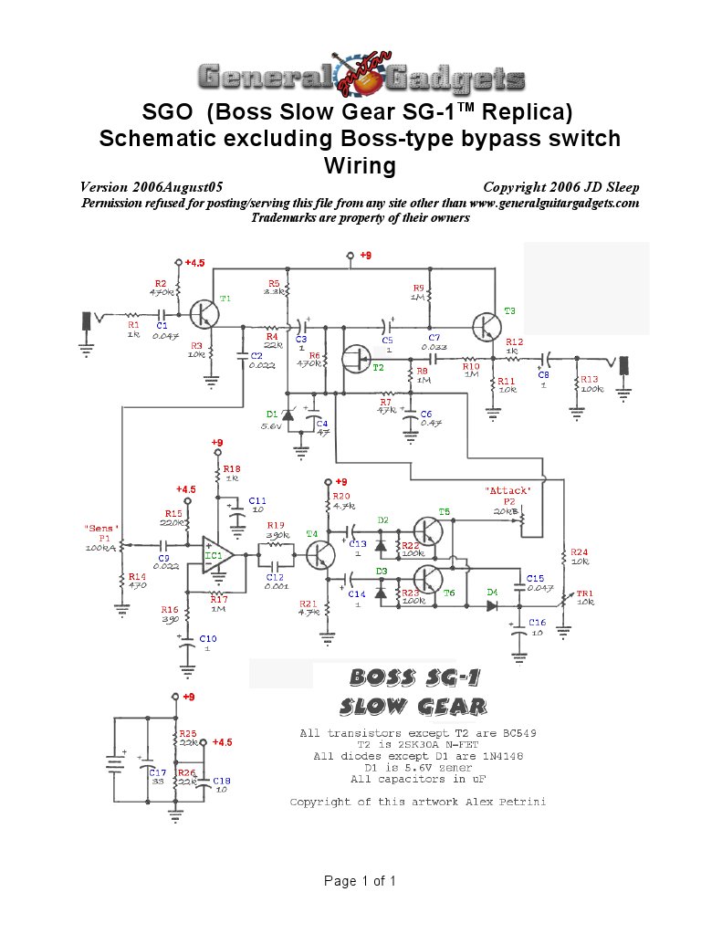 SGO (Boss Slow Gear SG-1 Replica) Schematic Excluding Boss-Type Bypass ...