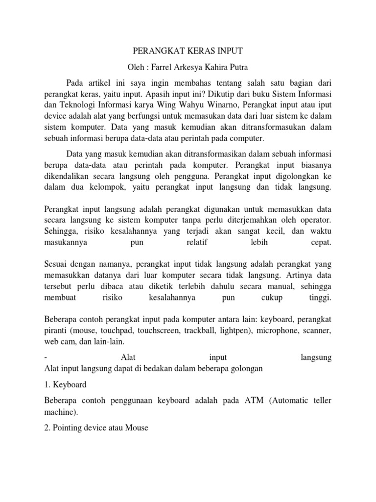 Perangkat Input Komputer: Jenis dan Contoh | PDF