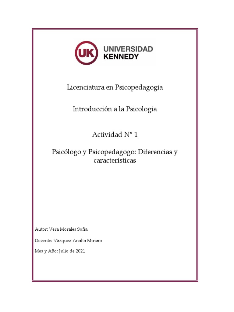 tp1 kennedyIntroPsicologia | PDF | Sicología | Aprendizaje