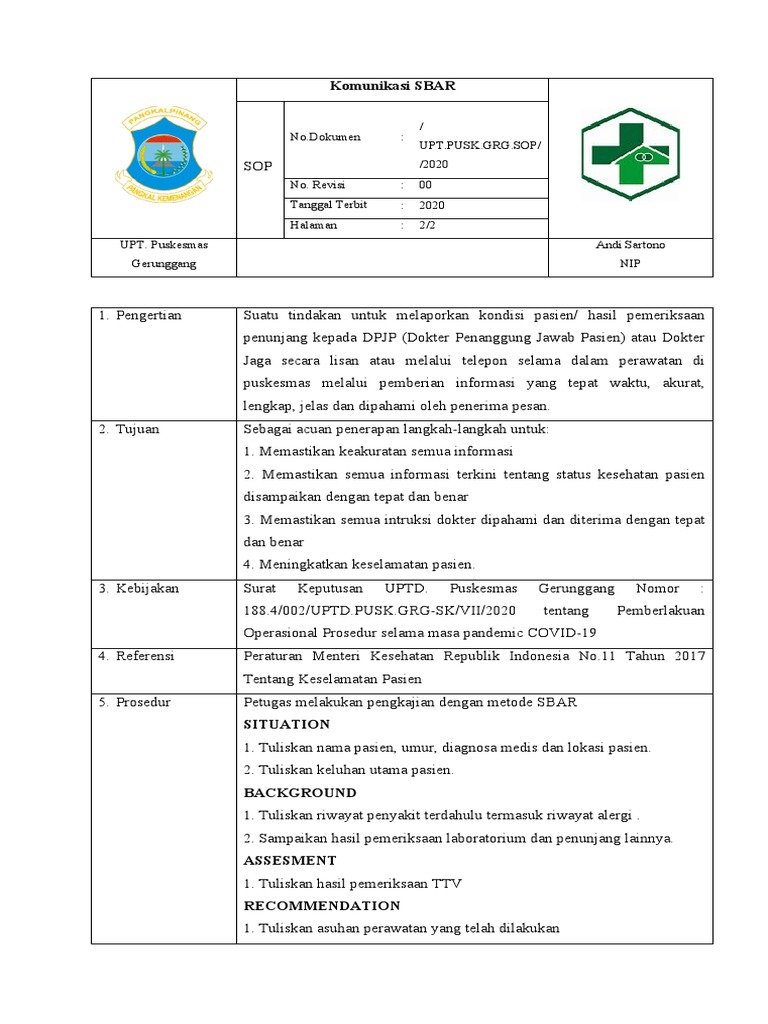 SOP Komunikasi SBAR | PDF