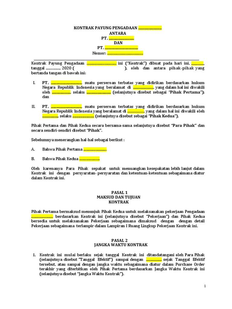 (Template) - Kontrak Payung Pengadaan Material-Draft ZZ KNS-05022020 | PDF