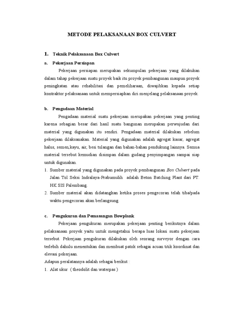 Metode Pelaksanaan Box Culvert | PDF