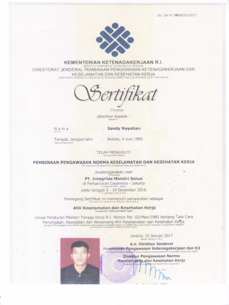 Sertifikat Norma K3 | PDF