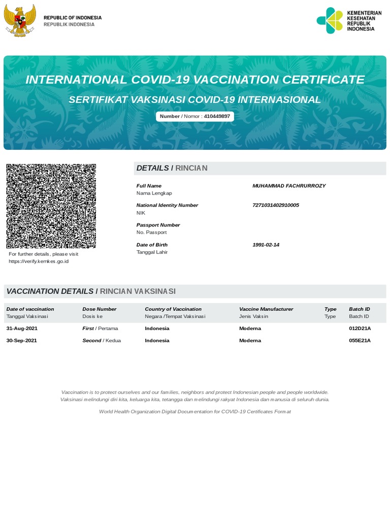 International Covid-19 Vaccination Certificate: Sertifikat Vaksinasi ...