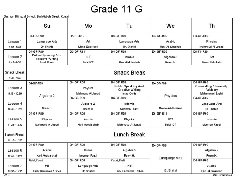11G TimeTable | PDF